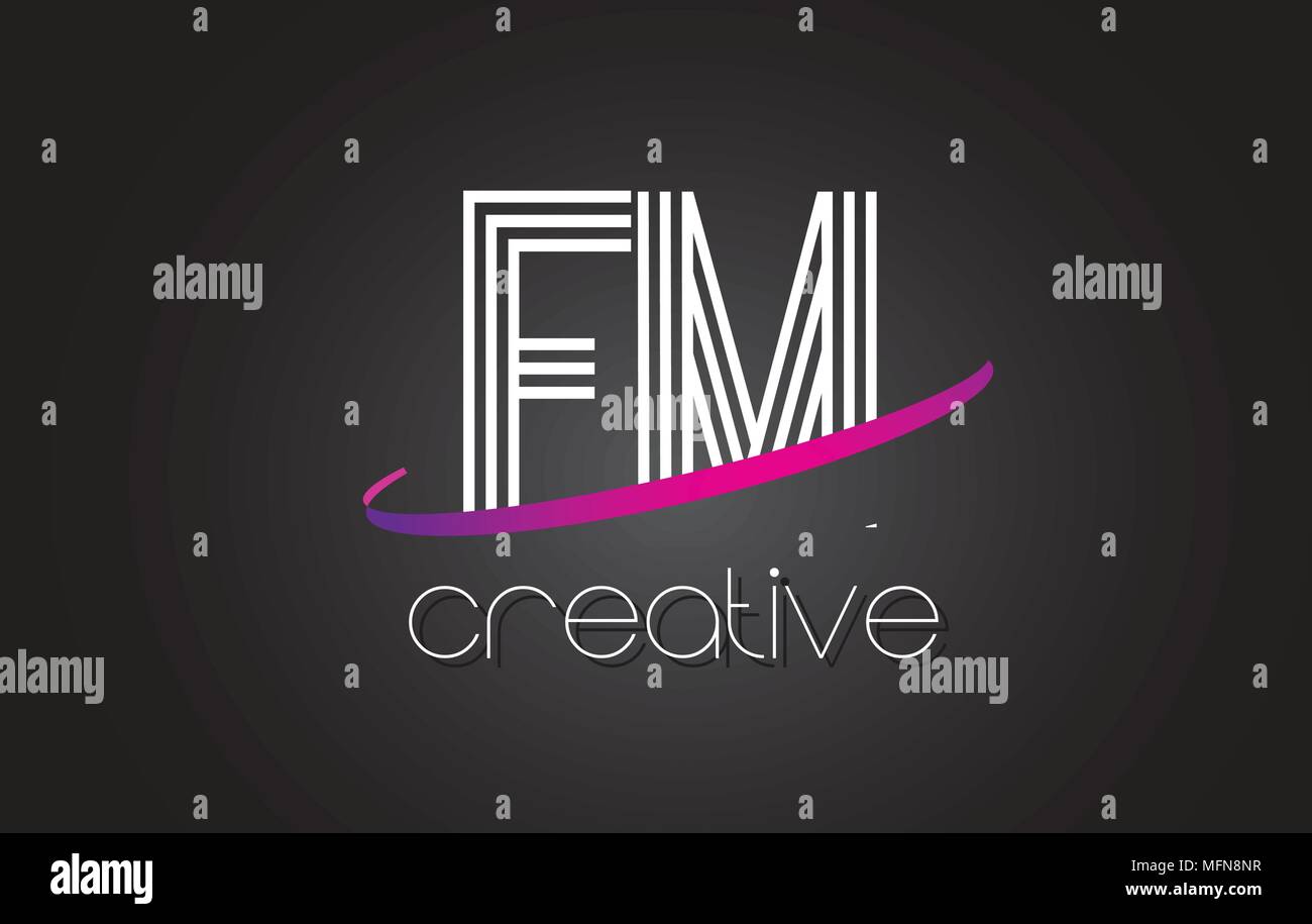 FM F M Letter Logo with Lines Design And Purple Swoosh Vector Letters ...