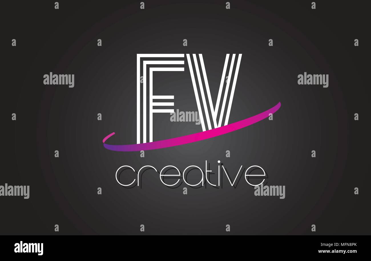 FV F V Letter Logo with Lines Design And Purple Swoosh Vector Letters ...