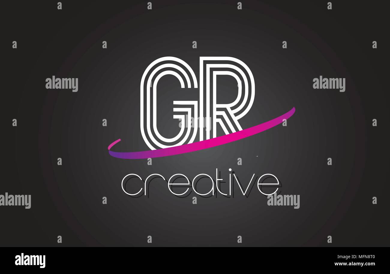 GR G R Letter Logo with Lines Design And Purple Swoosh Vector Letters ...