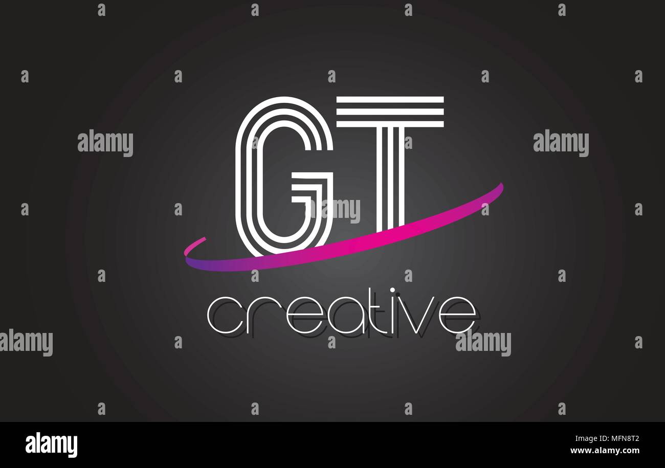 GT G T Letter Logo with Lines Design And Purple Swoosh Vector Letters ...