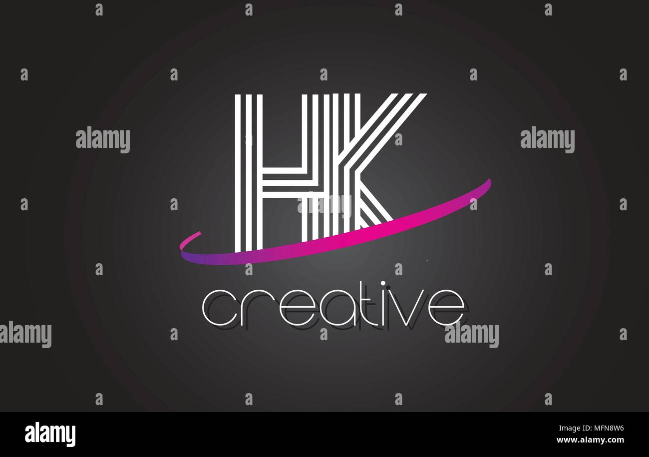 HK H K Letter Logo with Lines Design And Purple Swoosh Vector Letters ...
