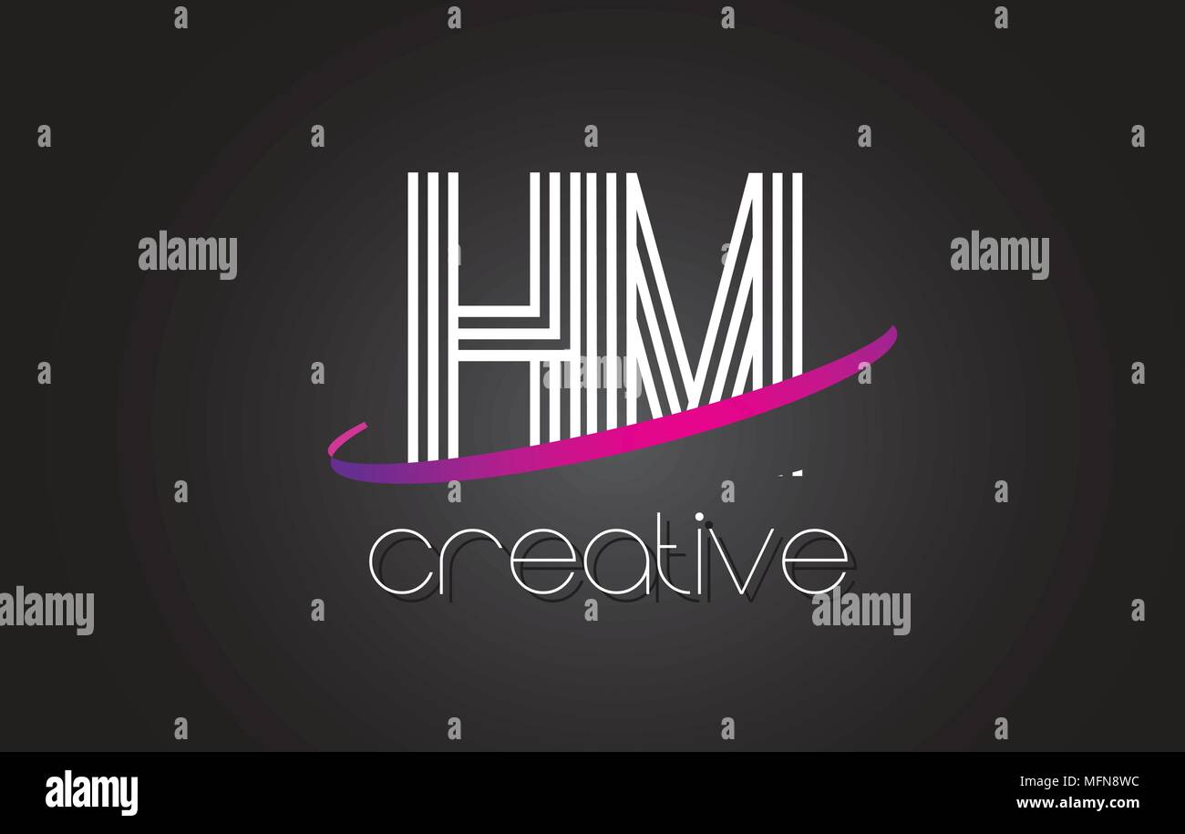 HM H M Letter Logo with Lines Design And Purple Swoosh Vector Letters ...