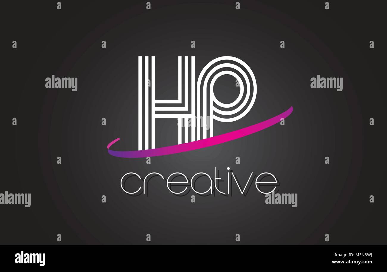 HP H P Letter Logo with Lines Design And Purple Swoosh Vector Letters ...