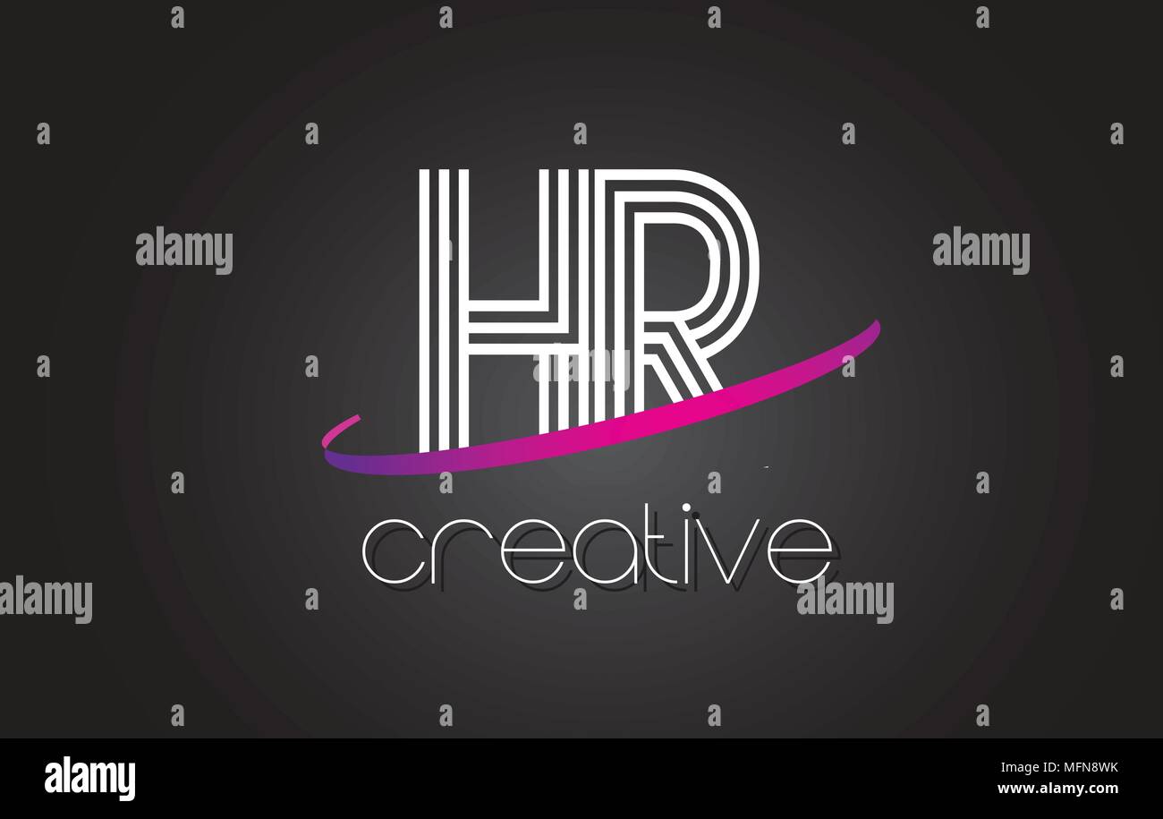 HR H R Letter Logo with Lines Design And Purple Swoosh Vector Letters ...