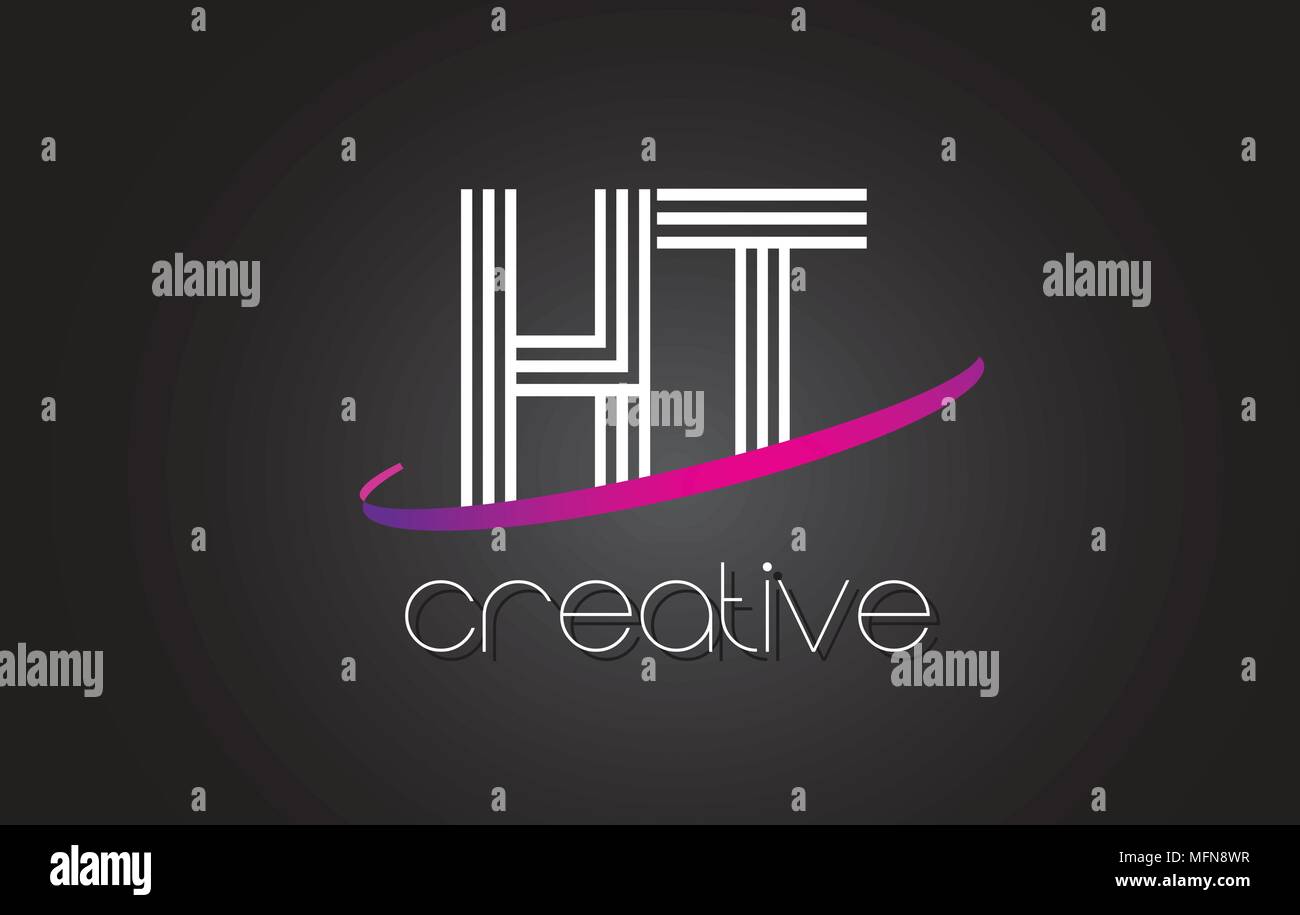 HT H T Letter Logo with Lines Design And Purple Swoosh Vector Letters ...