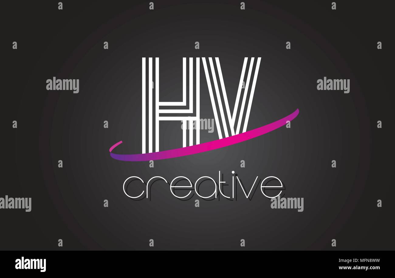 HV H V Letter Logo with Lines Design And Purple Swoosh Vector Letters ...