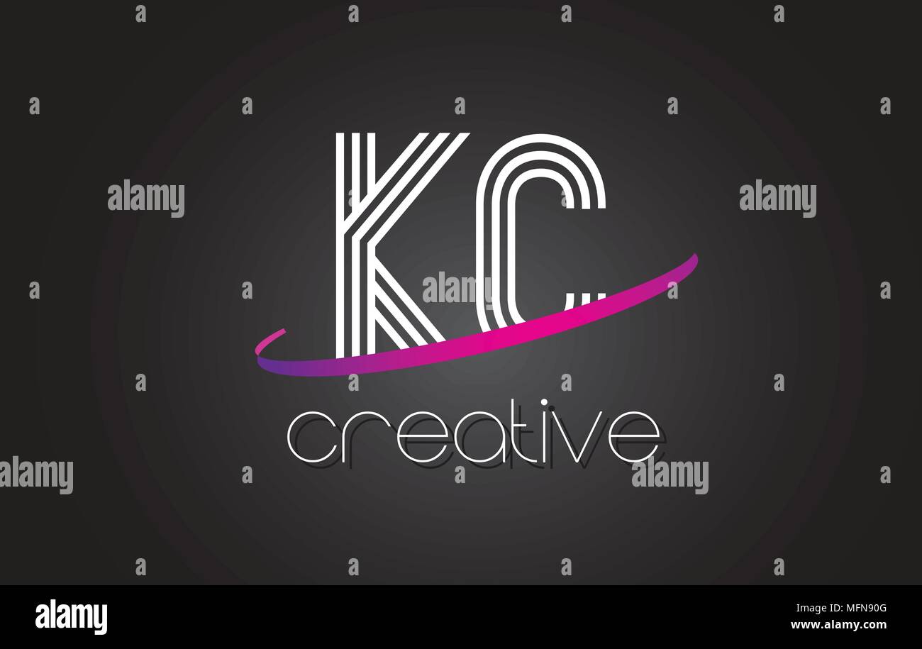 KC K C Letter Logo with Lines Design And Purple Swoosh Vector Letters ...