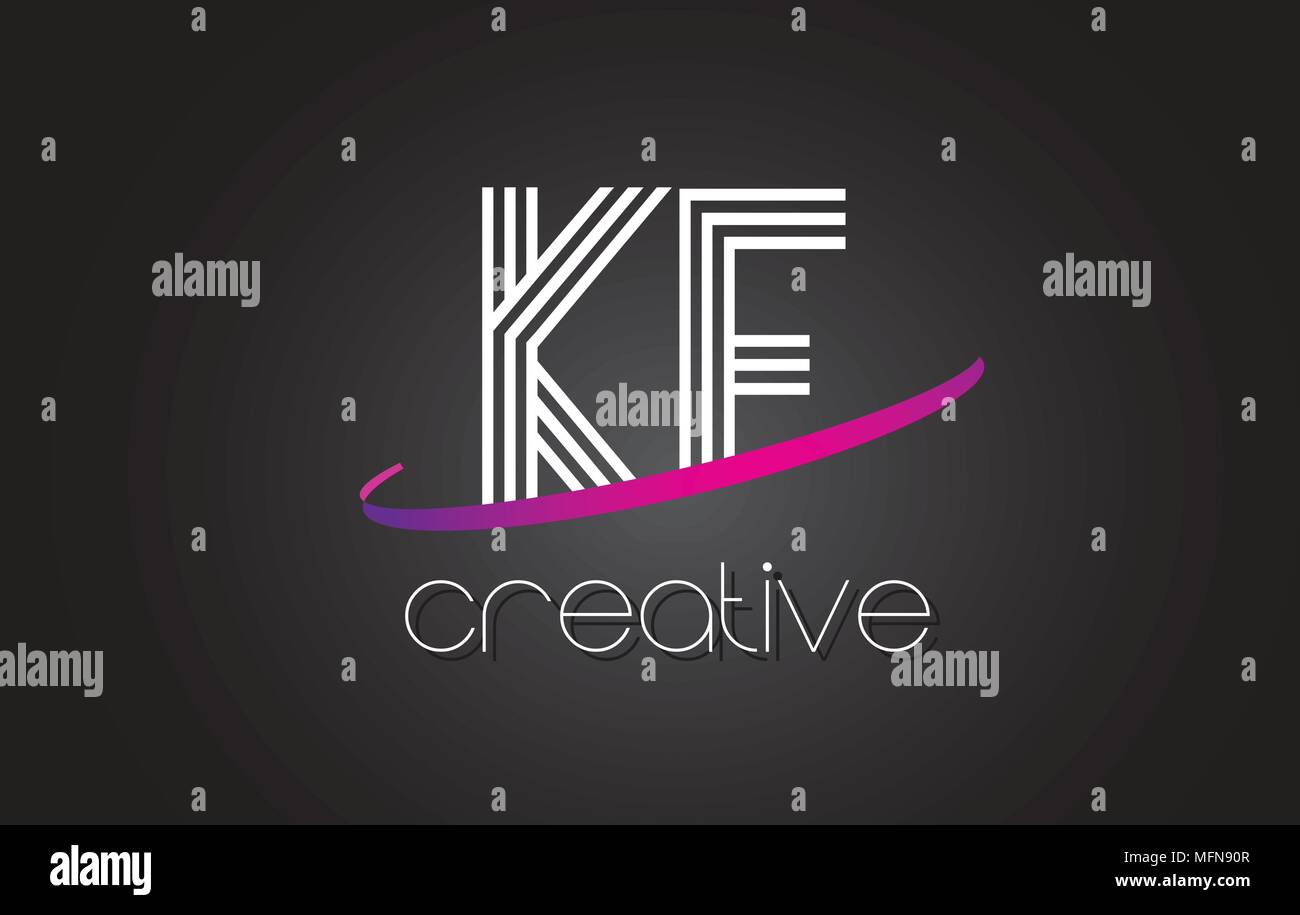 KF K F Letter Logo with Lines Design And Purple Swoosh Vector Letters ...