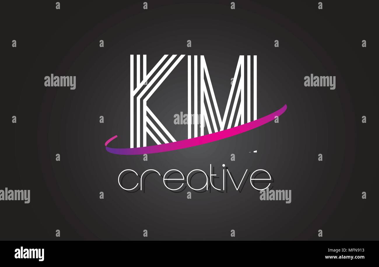 KM K M Letter Logo with Lines Design And Purple Swoosh Vector Letters ...