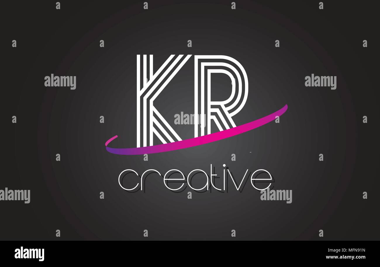 KR K R Letter Logo with Lines Design And Purple Swoosh Vector Letters ...