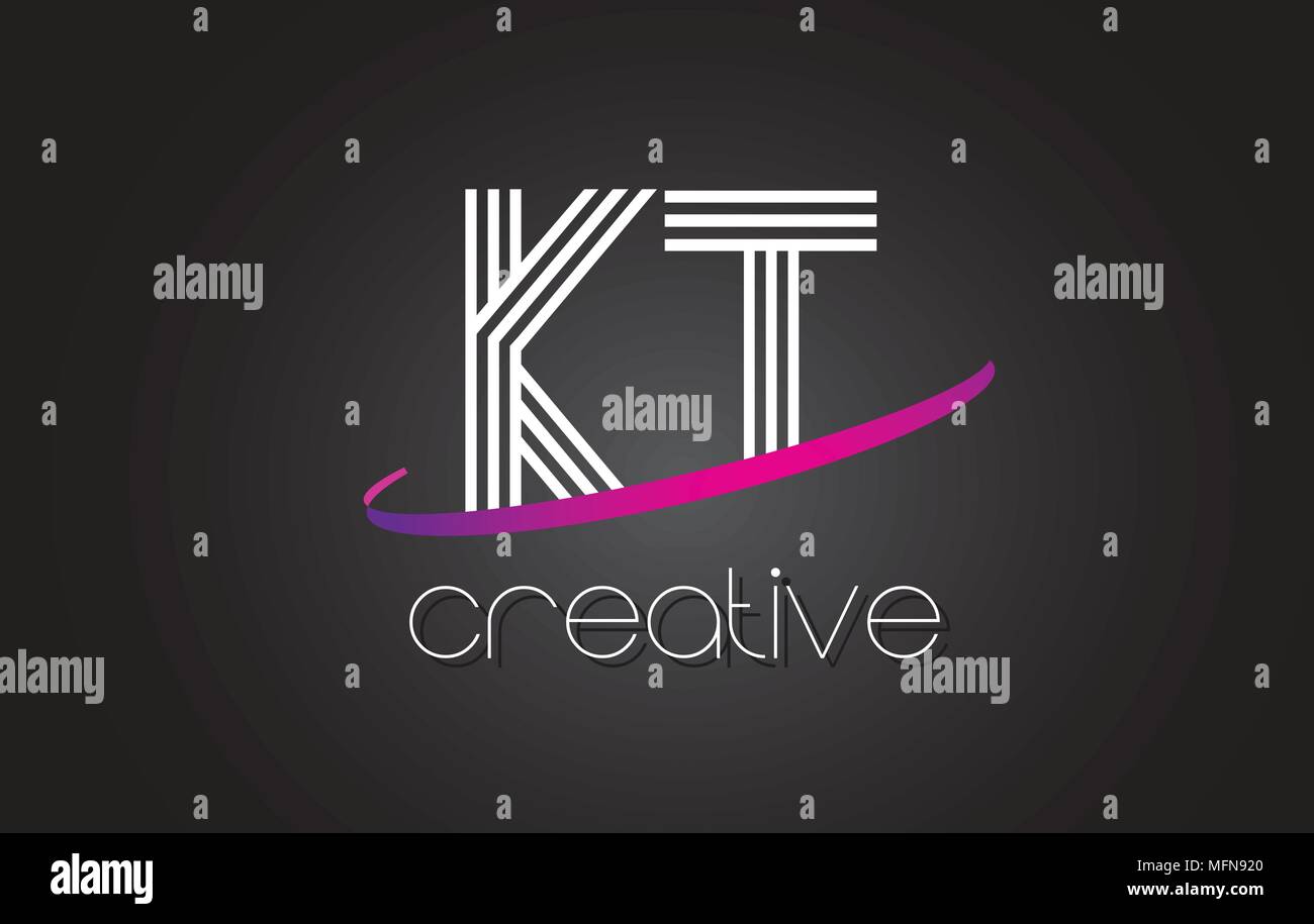 KT K T Letter Logo with Lines Design And Purple Swoosh Vector Letters ...