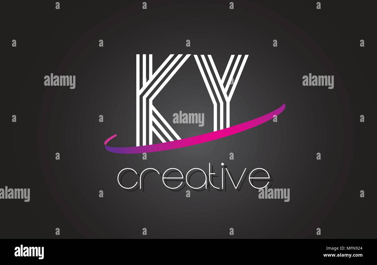 KY K Y Letter Logo with Lines Design And Purple Swoosh Vector Letters ...