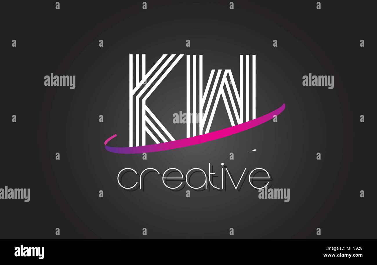 KW K W Letter Logo with Lines Design And Purple Swoosh Vector Letters ...