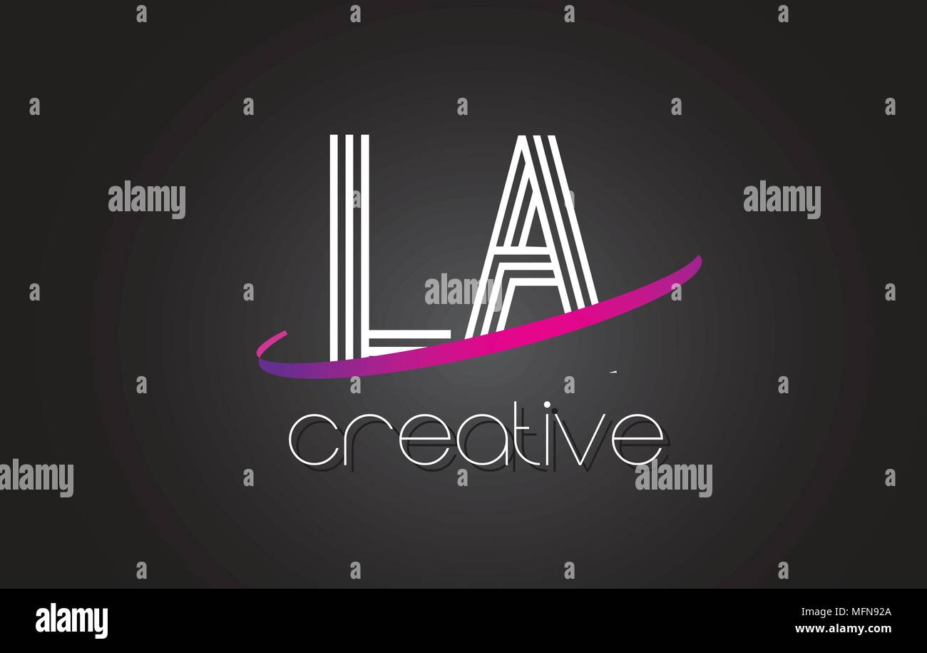 LA L A Letter Logo with Lines Design And Purple Swoosh Vector Letters ...