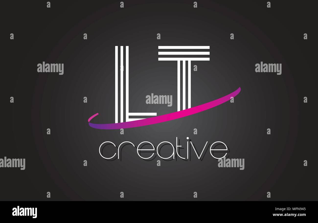 LT L T Letter Logo with Lines Design And Purple Swoosh Vector Letters ...