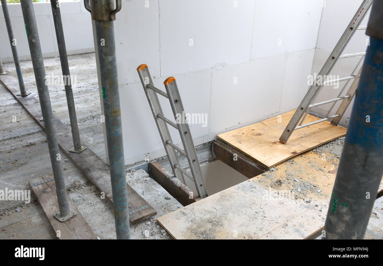 Building site with house under construction - Stairs to the first floor ...