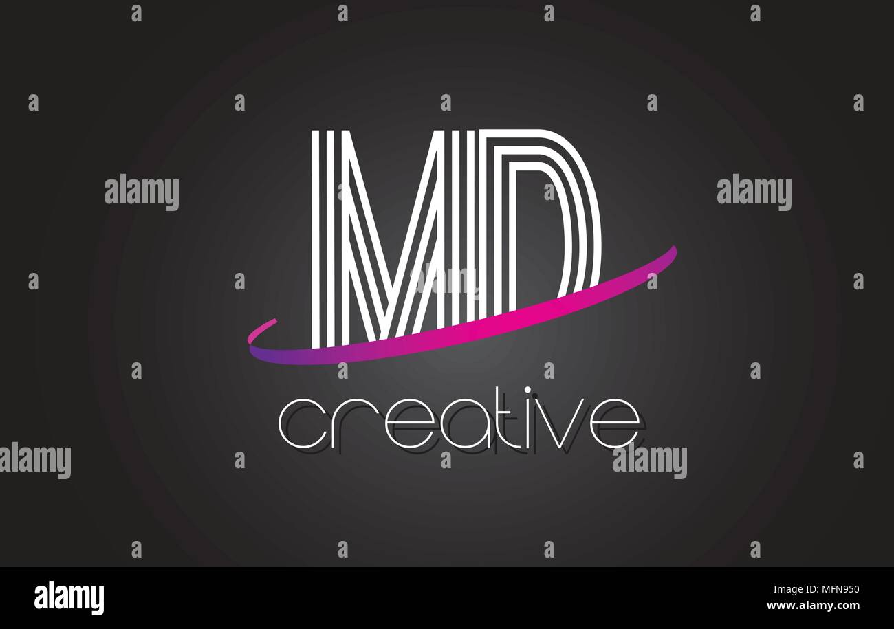 MD M D Letter Logo with Lines Design And Purple Swoosh Vector Letters ...