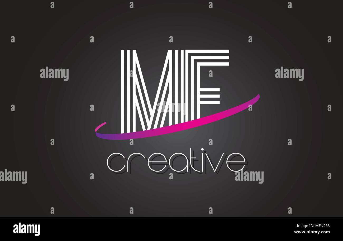 MF M F Letter Logo with Lines Design And Purple Swoosh Vector Letters ...
