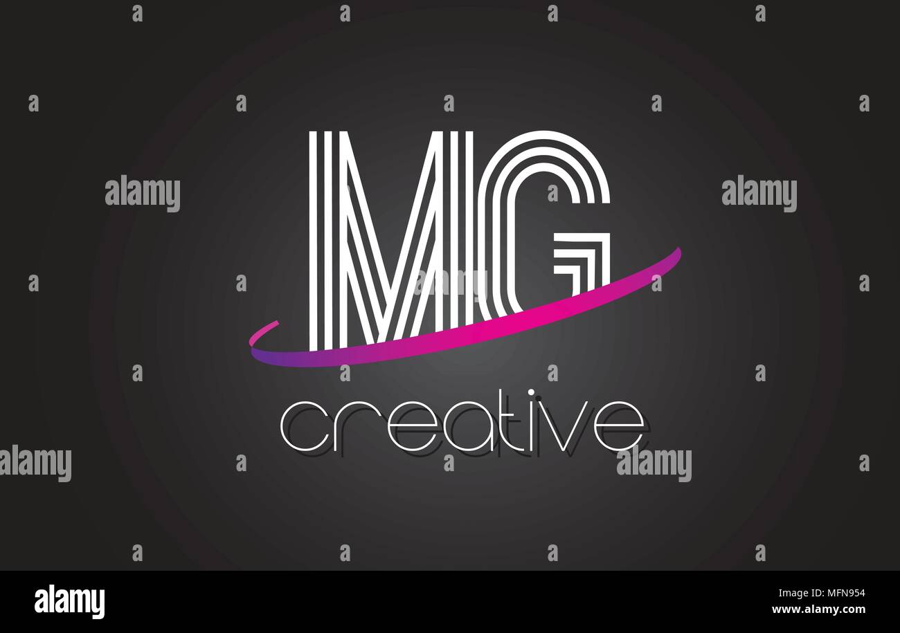 MG M G Letter Logo with Lines Design And Purple Swoosh Vector Letters ...