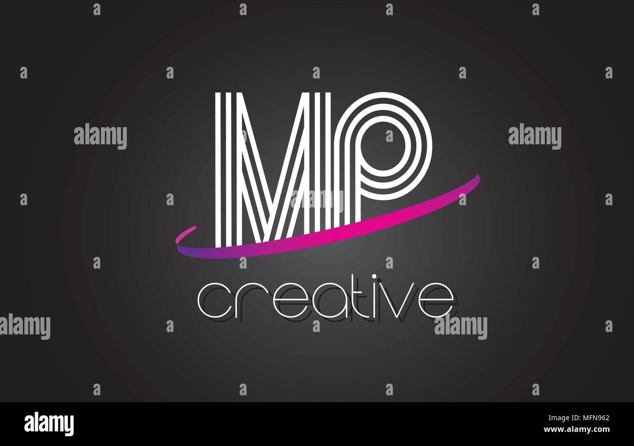 MP M P Letter Logo with Lines Design And Purple Swoosh Vector Letters ...