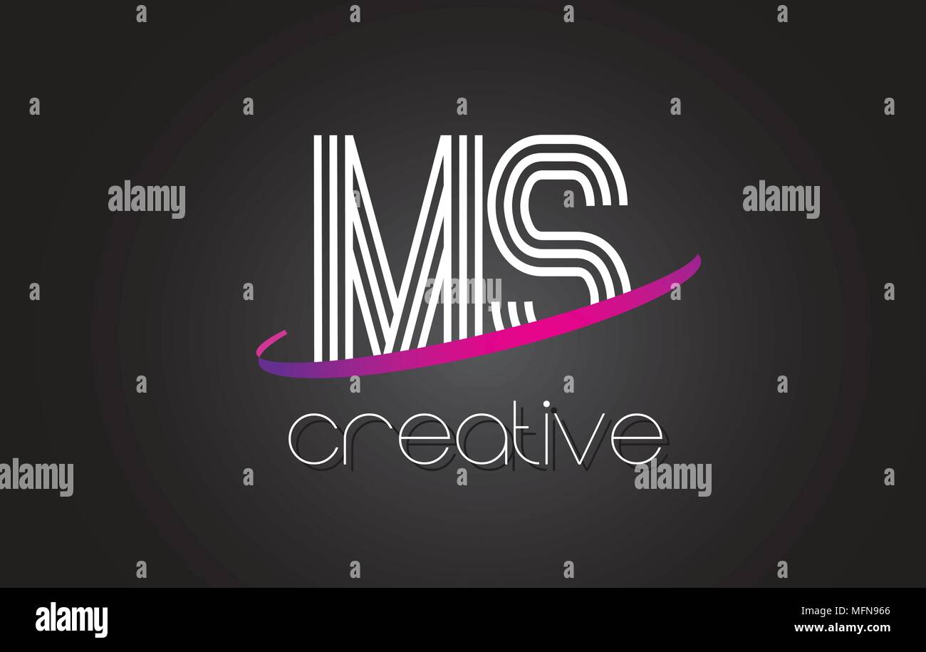 MS M S Letter Logo with Lines Design And Purple Swoosh Vector Letters ...
