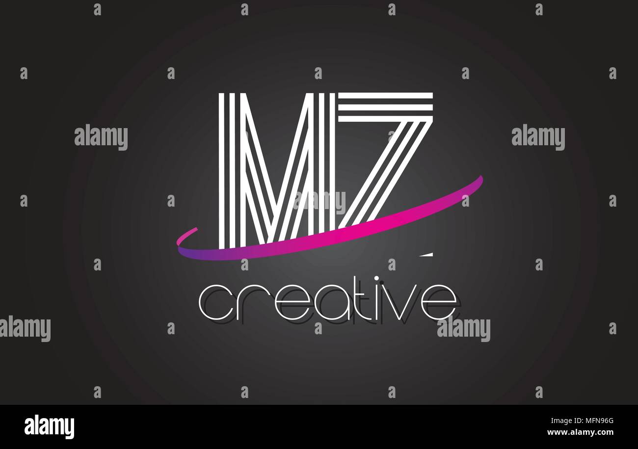 MZ M Z Letter Logo with Lines Design And Purple Swoosh Vector Letters ...