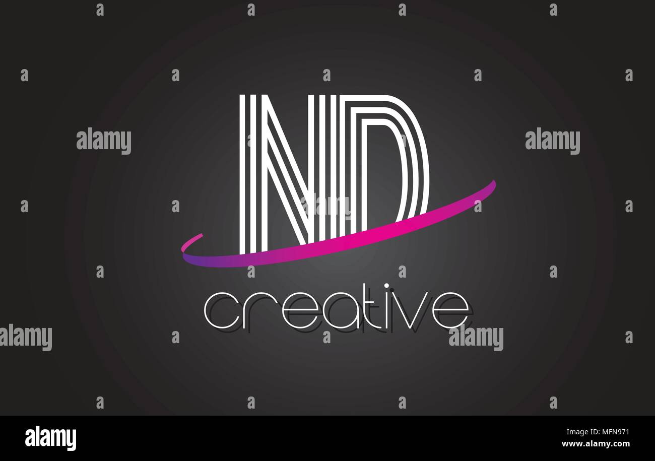 ND N D Letter Logo with Lines Design And Purple Swoosh Vector Letters ...