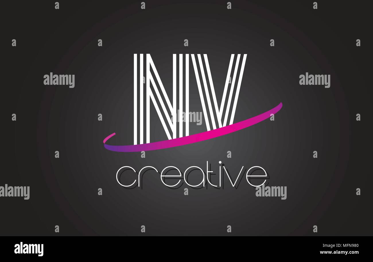NV N V Letter Logo with Lines Design And Purple Swoosh Vector Letters ...