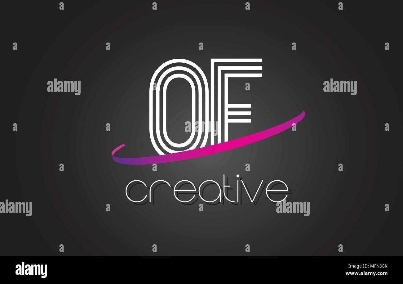 OF O F Letter Logo with Lines Design And Purple Swoosh Vector Letters ...