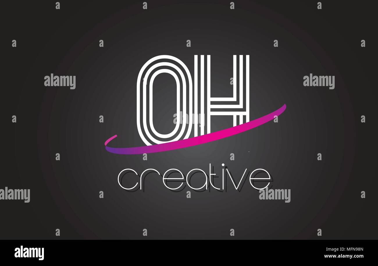 OH O H Letter Logo with Lines Design And Purple Swoosh Vector Letters ...