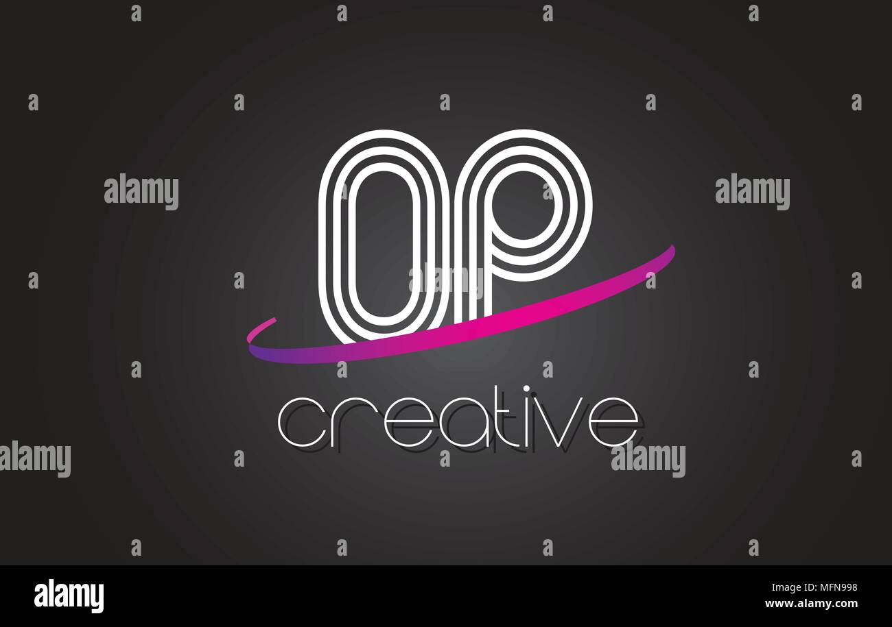 OP O P Letter Logo with Lines Design And Purple Swoosh Vector Letters ...