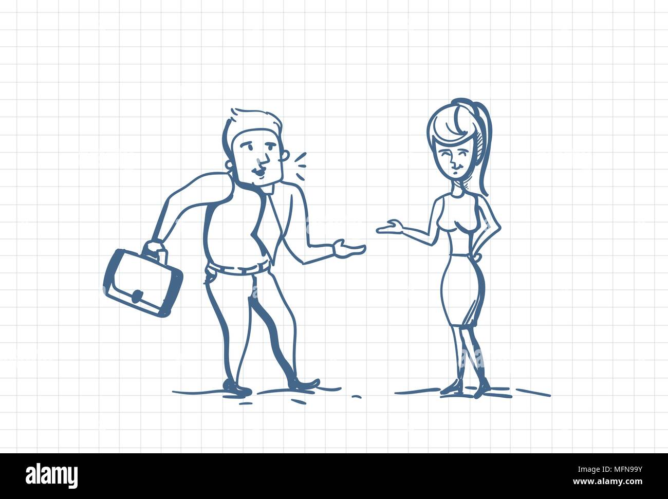 Doodle Business Man And Businesswoman Talking Hand Drawn Over Squared ...