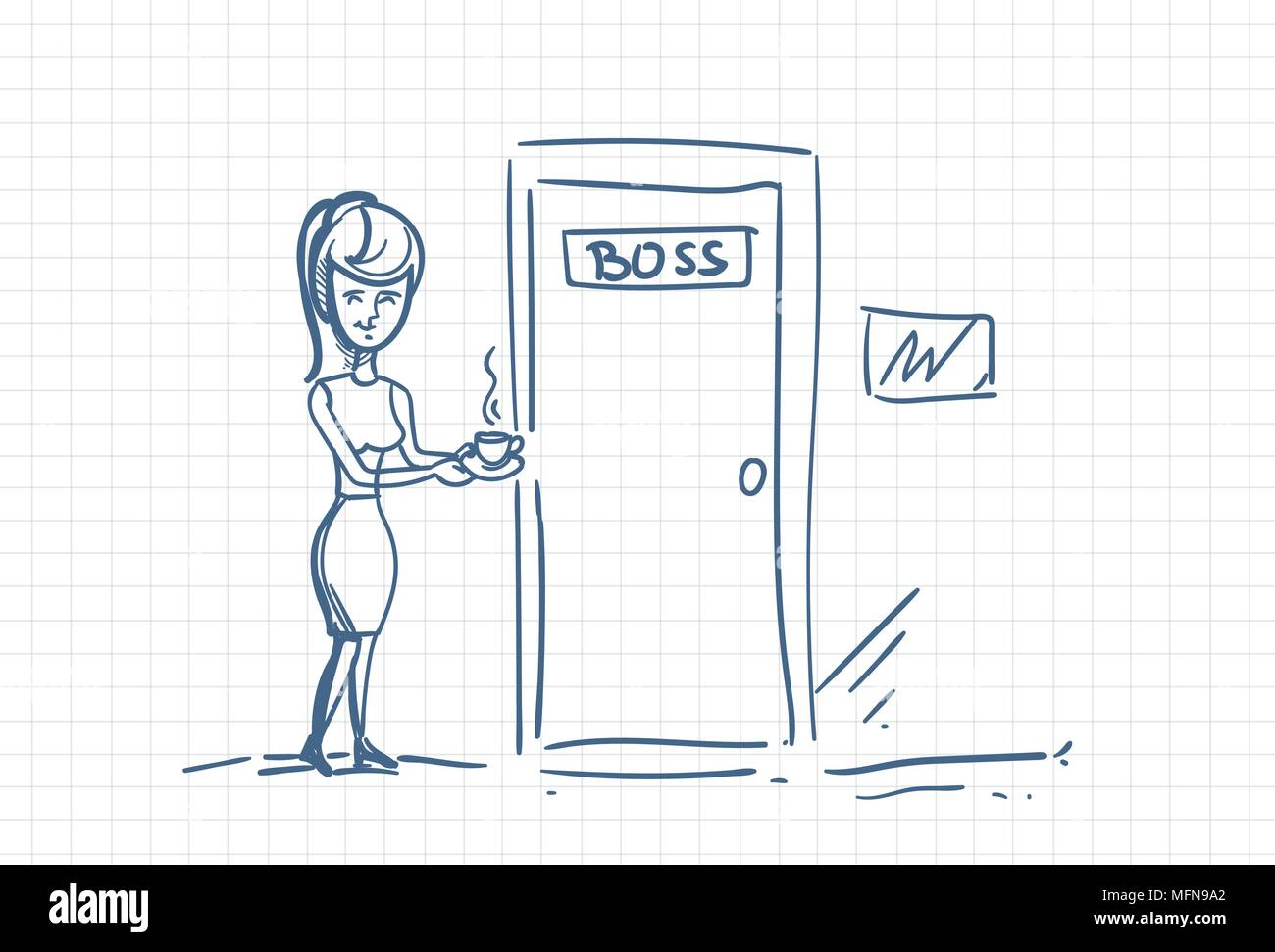 Business Woman Secretary Bring Coffee To Boss Office Doodle Over ...