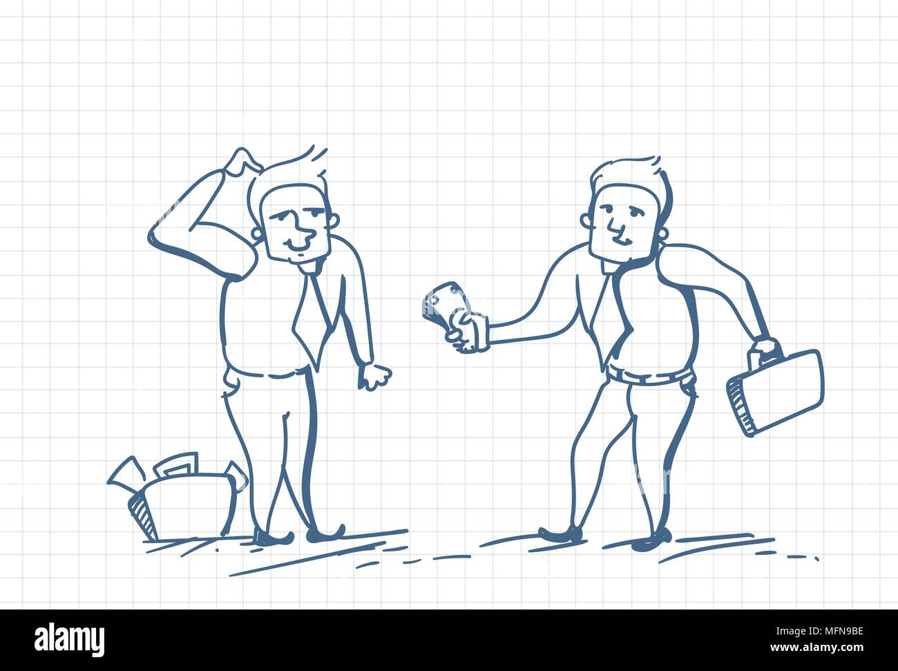 Doodle Business Man Giving Money To Worker Paying Over Squared ...