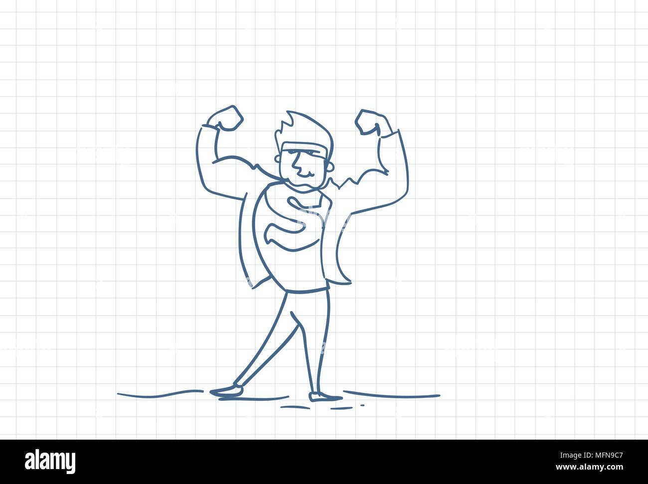 Strong Business Man Hero Sketch Over Squared Paper Background Stock ...