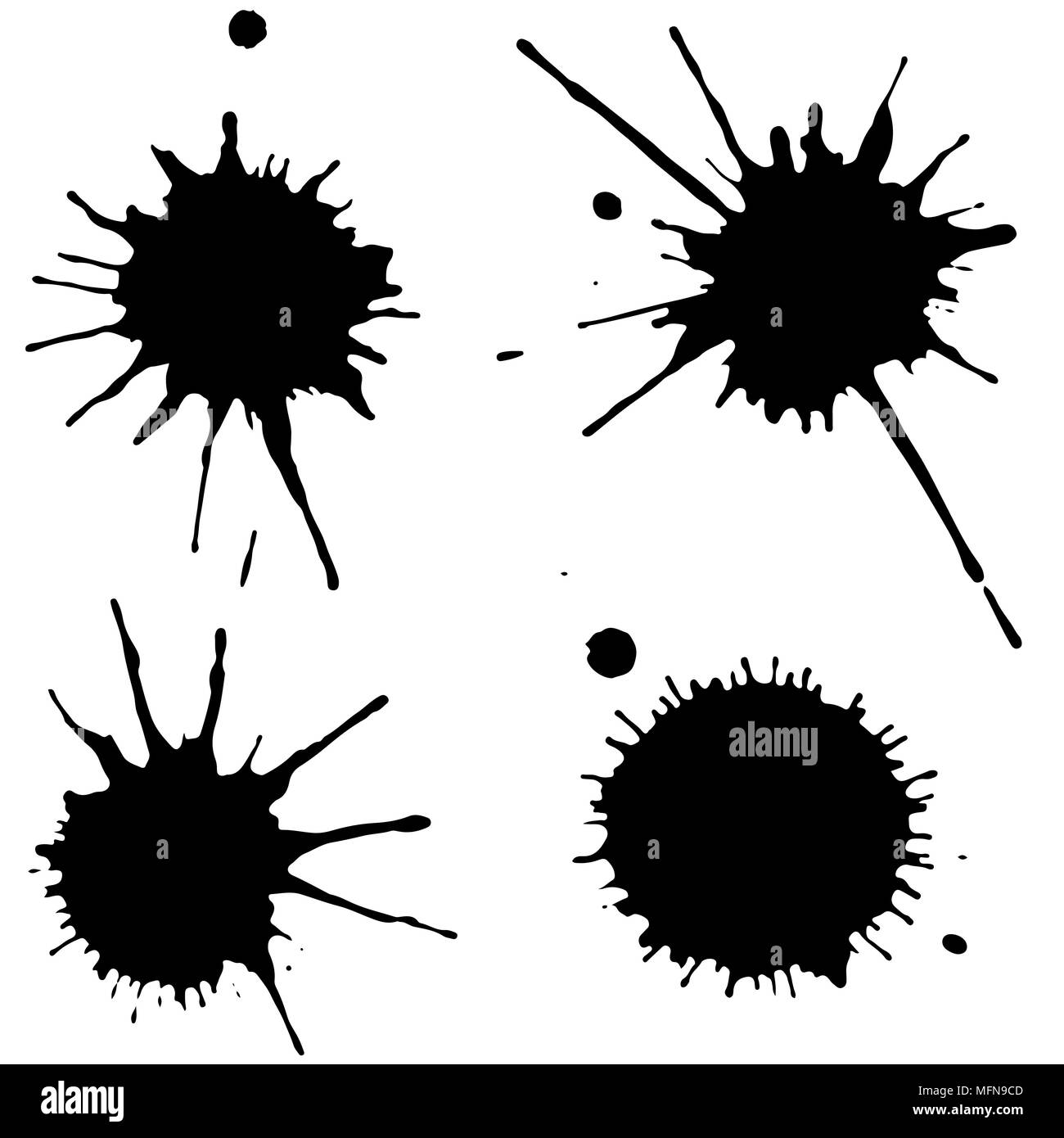 Black ink paint spots. Drops texture isolated on white background. Set ...