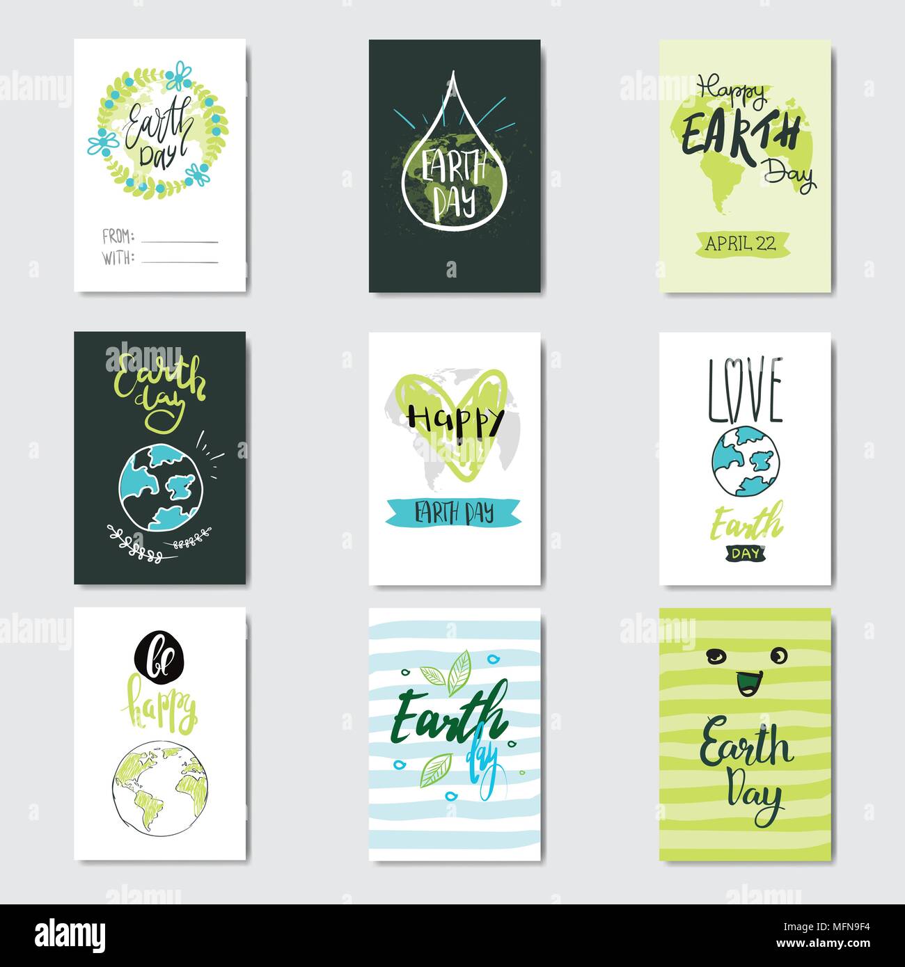Happy Earth Day Cards Set, Collection Of Creative Flyers For Eco Event ...
