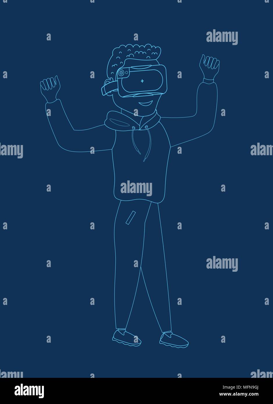 Male Silhouette Wearing 3d Virtual Reality Glasses Modern Vr Technology ...