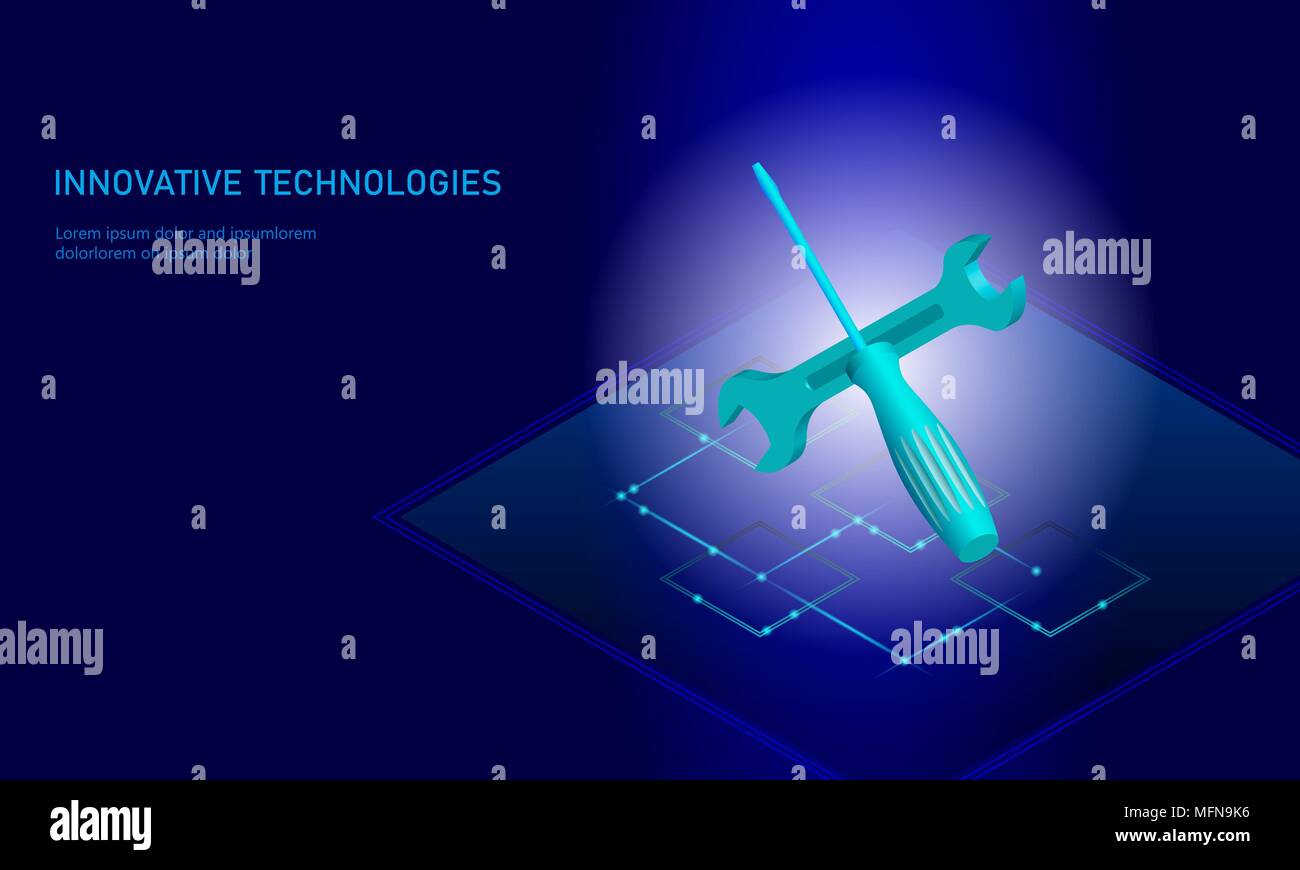 Computer service repair isometric. 3d blue flat technical support ...