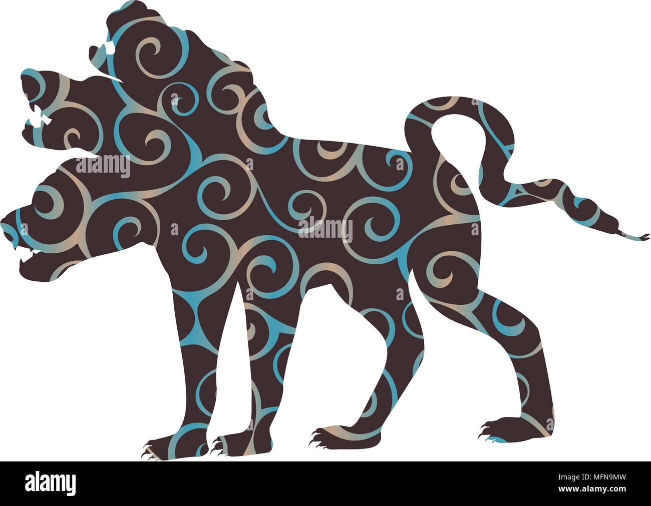 Cerberus dog pattern silhouette ancient mythology fantasy. Vector ...