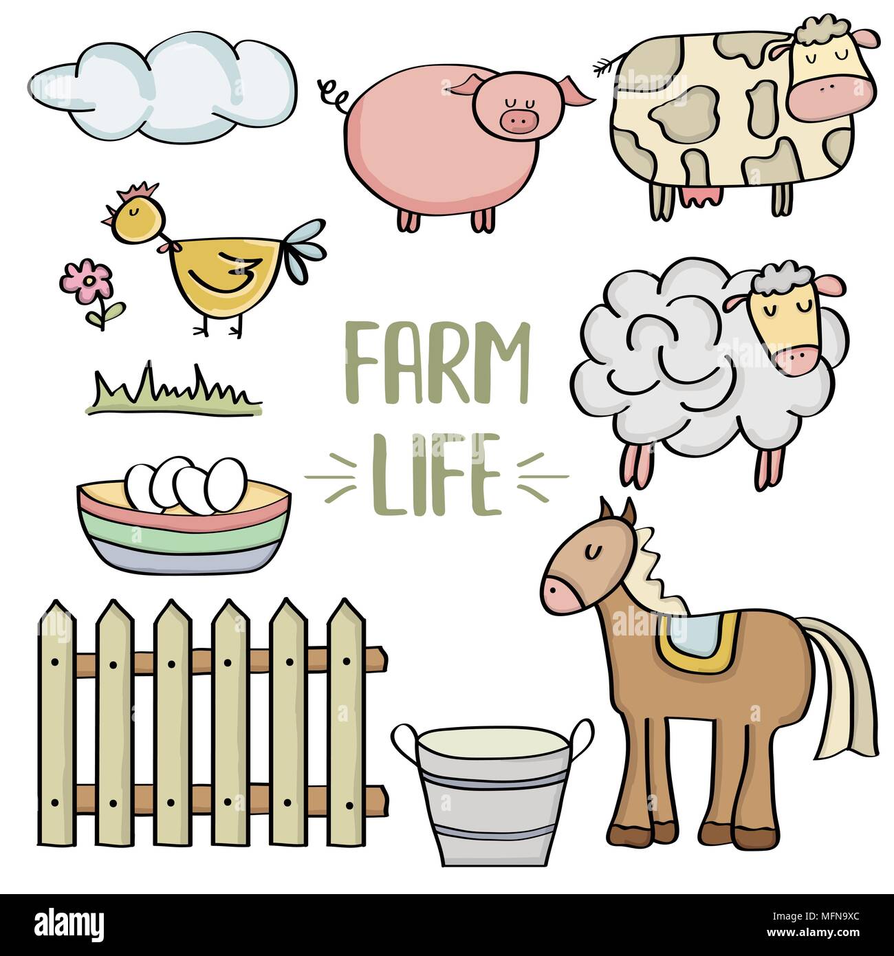 doodle animal farm set, vector eps 10 Stock Vector Image & Art - Alamy