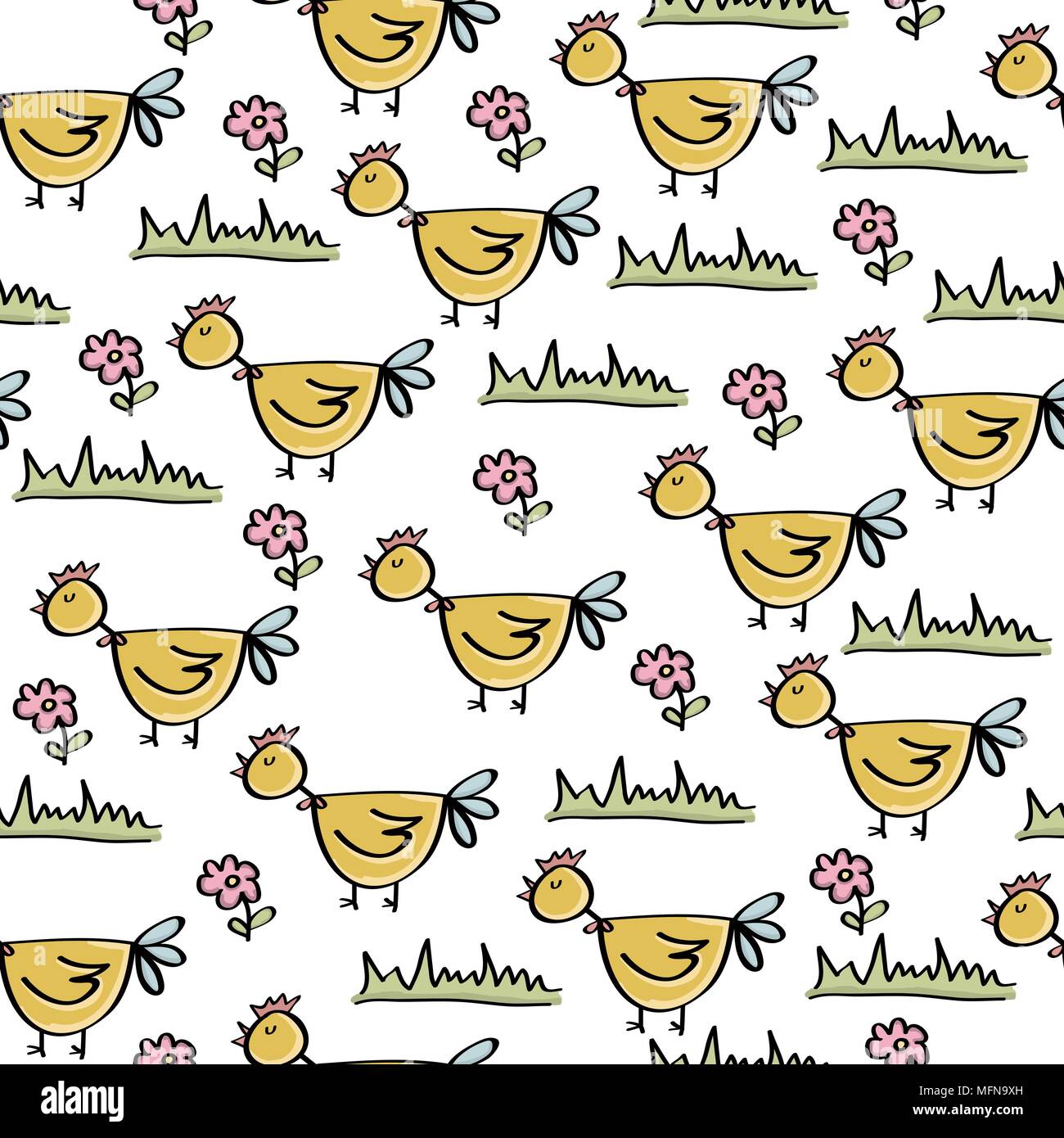 doodle seamless pattern with chicken, vector eps 10 Stock Vector Image ...