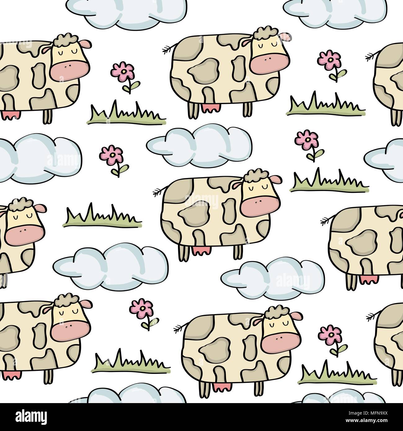 doodle seamless pattern with cows, vector eps 10 Stock Vector Image ...