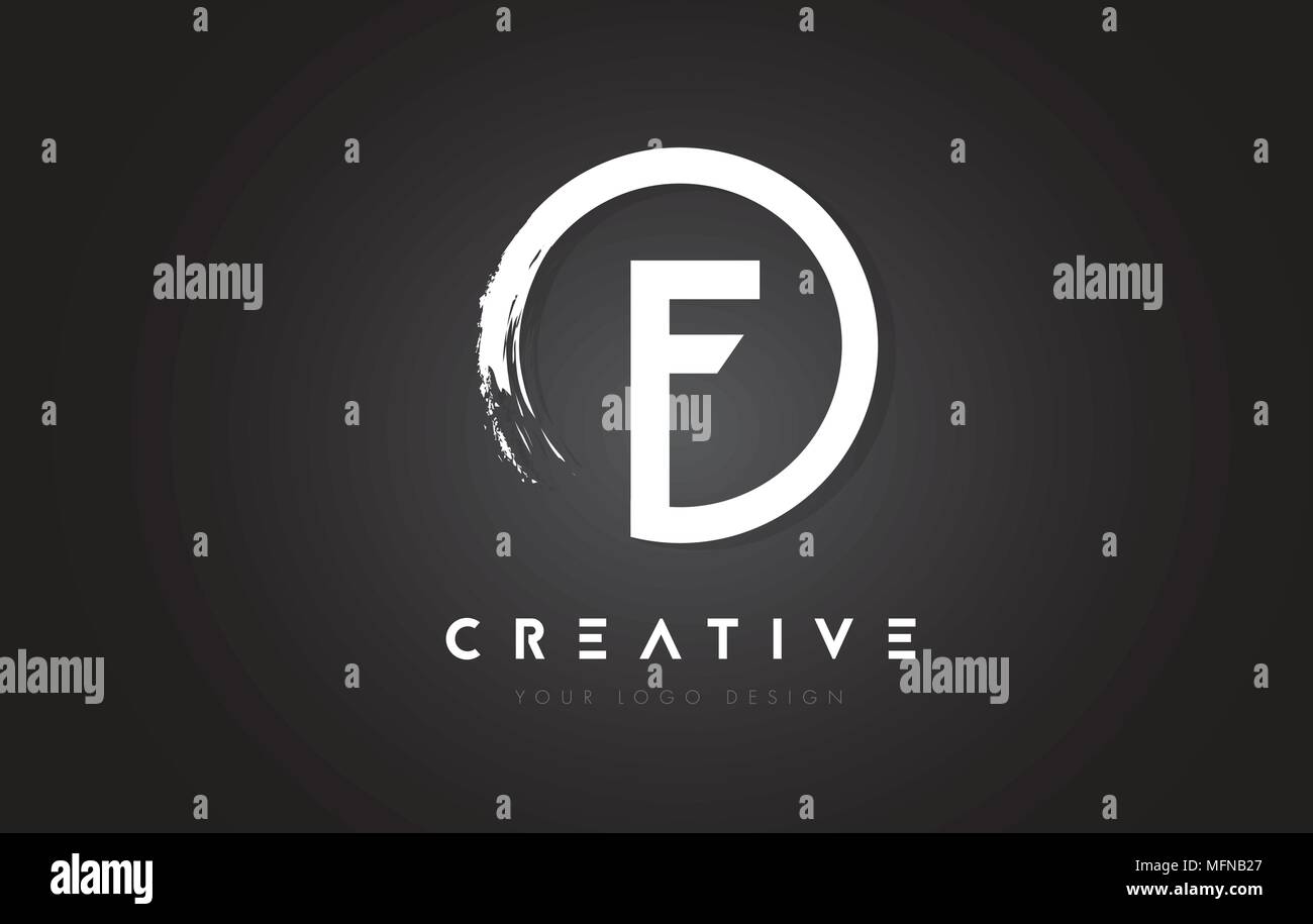 F Circular Letter Logo with Circle Brush Design and Black Background ...