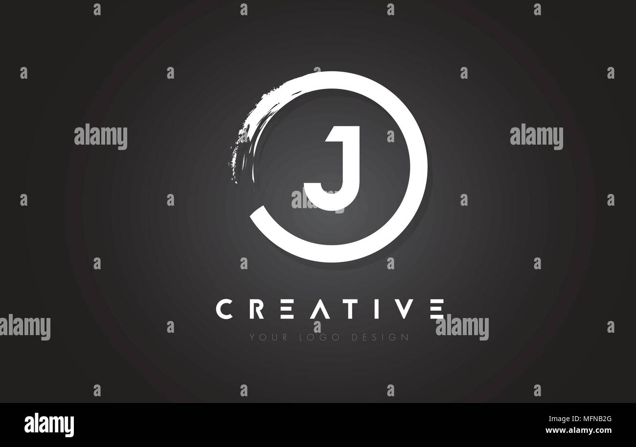 J Circular Letter Logo with Circle Brush Design and Black Background ...