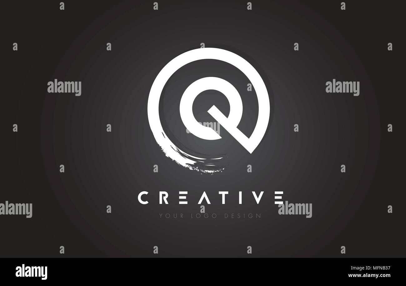 Q Circular Letter Logo with Circle Brush Design and Black Background ...
