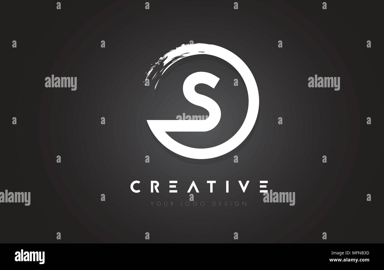 S Circular Letter Logo with Circle Brush Design and Black Background ...