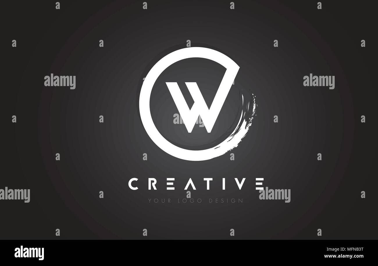 W Circular Letter Logo with Circle Brush Design and Black Background ...