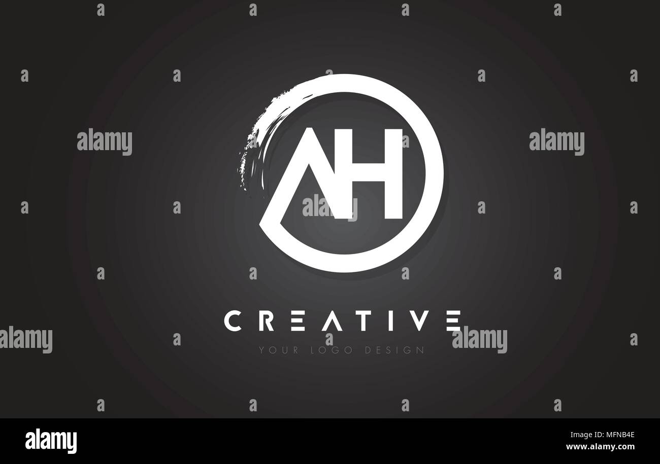 AH Circular Letter Logo with Circle Brush Design and Black Background ...