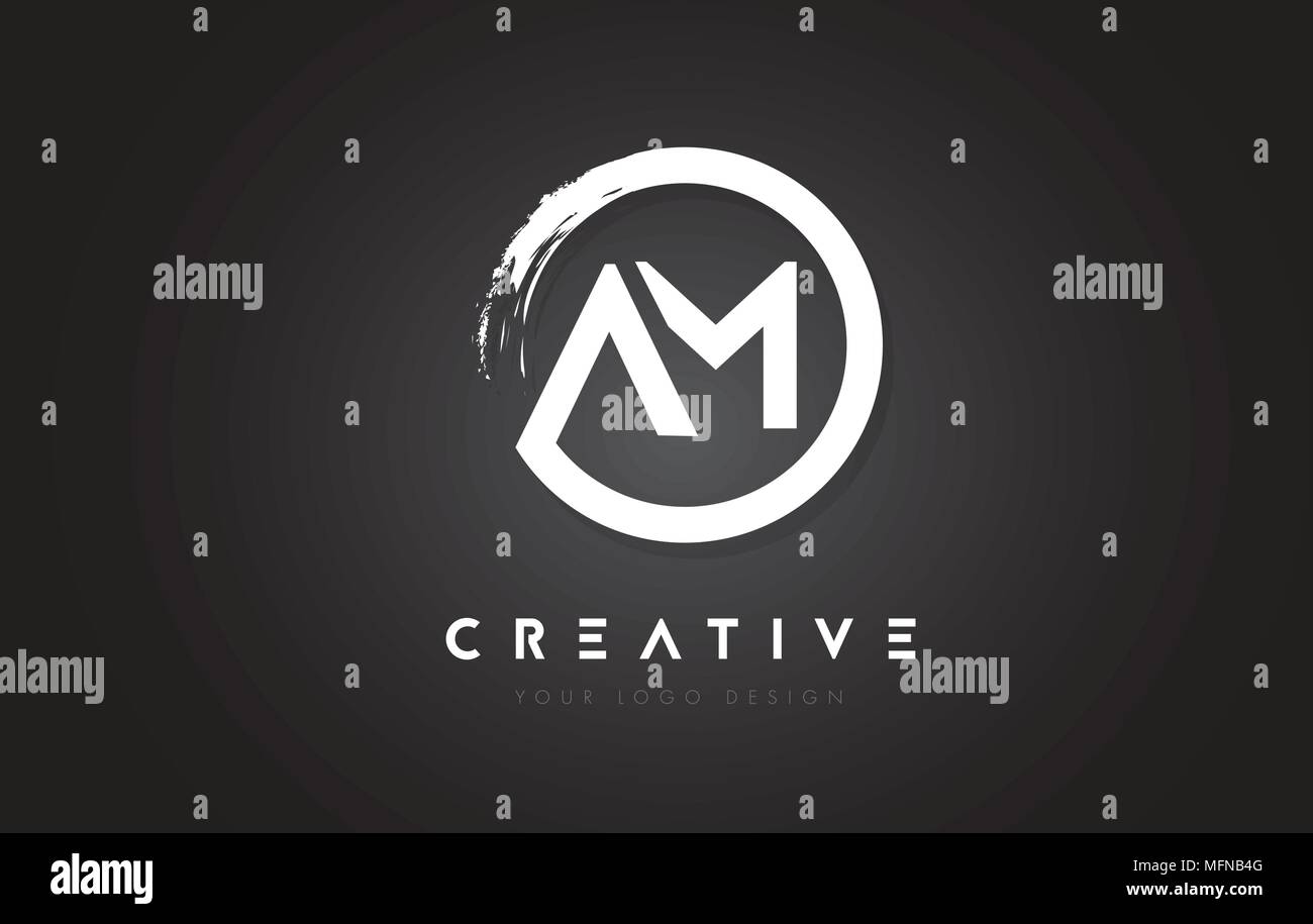 AM Circular Letter Logo with Circle Brush Design and Black Background ...